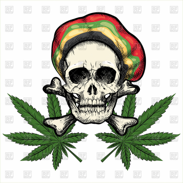 skull-in-rastaman-cap-and-marijuana-leaves-Download-Royalty-free-Vector ...
